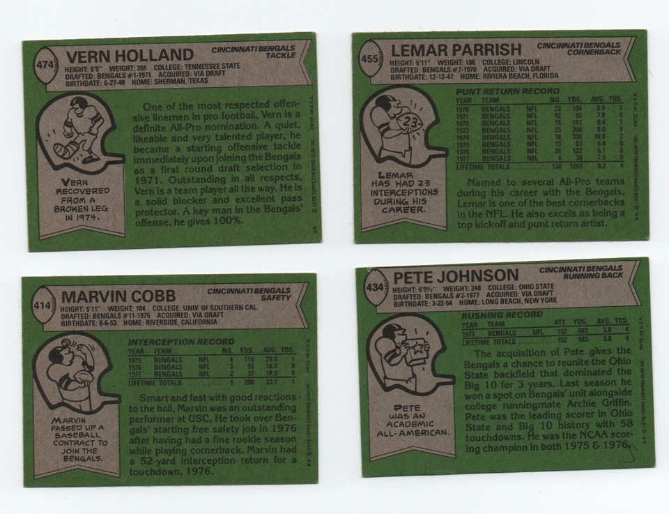 CINCINNATI BENGALS 1978 TOPPS LOT HOLLAND, COBB, PARRISH & JOHNSON | eBay