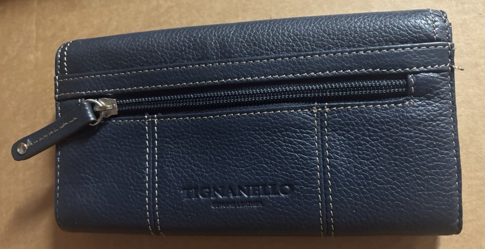 Tignanello Leather Wallet Navy Blue EX Condition | eBay