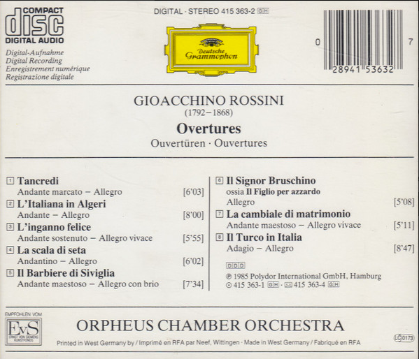 Rossini: Overtures / Orpheus Chamber Orchestra (CD, DG Deutsche ...