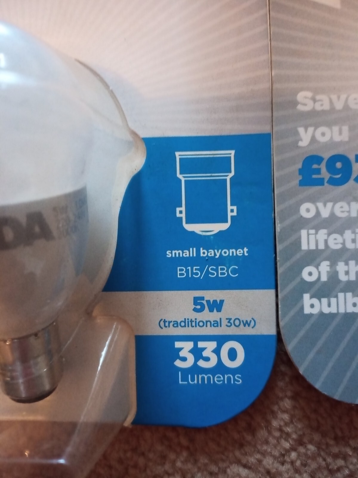 2x Asda LED Round Light Bulb - Small Bayonet Cap 3.5w 25 W 250 Lumens ...