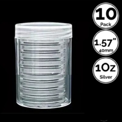 10 Pack 1.57 IN 40mm Coin Capsule Holders w/Tube For 1 Oz Silver ...