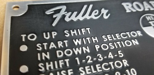 Fuller Roadranger RT-910 Shift Pattern data plate deep acid etched in ...