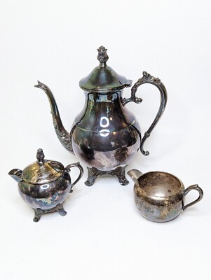 ANTIQUE TEA SET FB ROGERS SILVER CO TEA POT, CREAM AND SUGAR SET ...