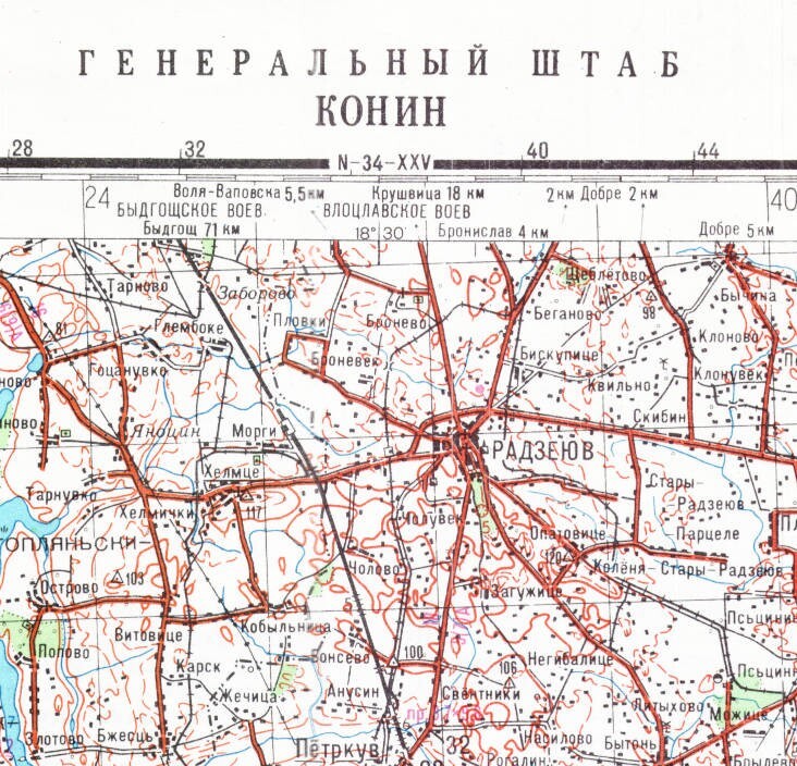 Russian Soviet Military Topographic Map – KONIN (Poland), 1:200K, ed ...