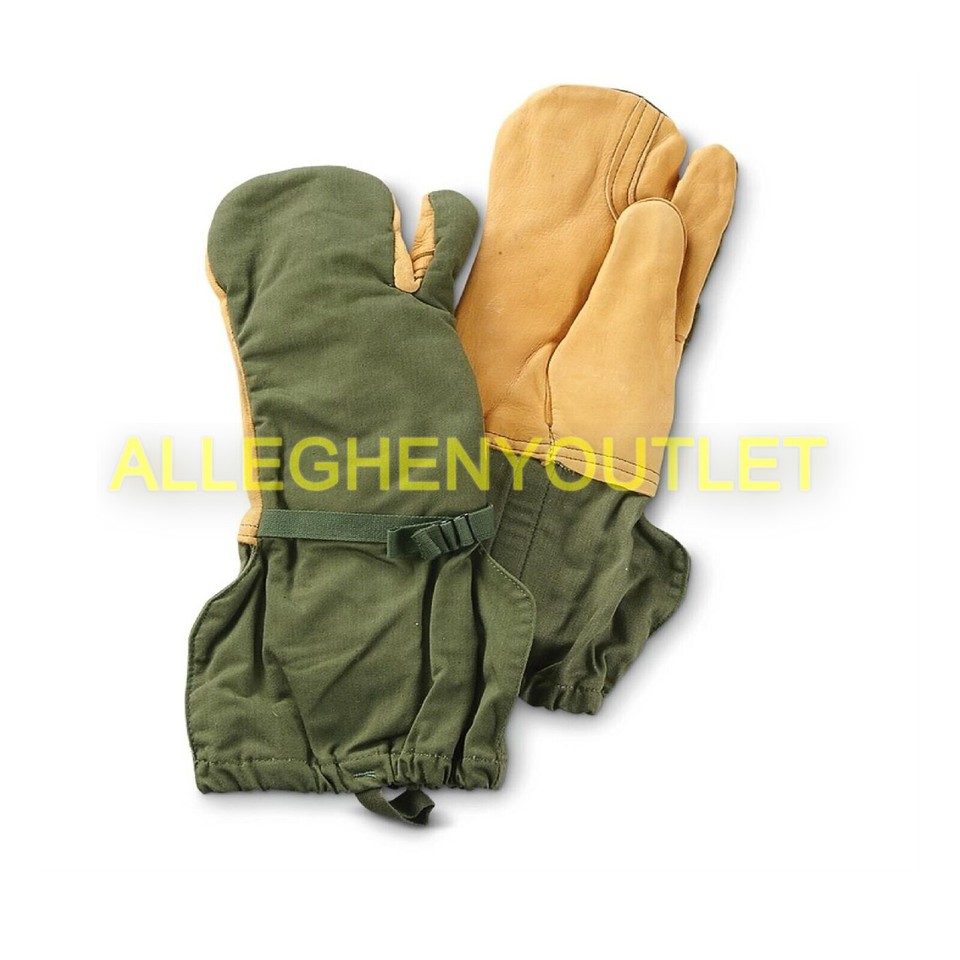 MILITARY TRIGGER FINGER LEATHER COLD WEATHER MITTENS W/L WOOL INSERTS ...