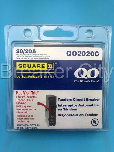 Square D QO2020 20 Amp 2 Pole Circuit Breaker Twin Tandem (No Hook ...