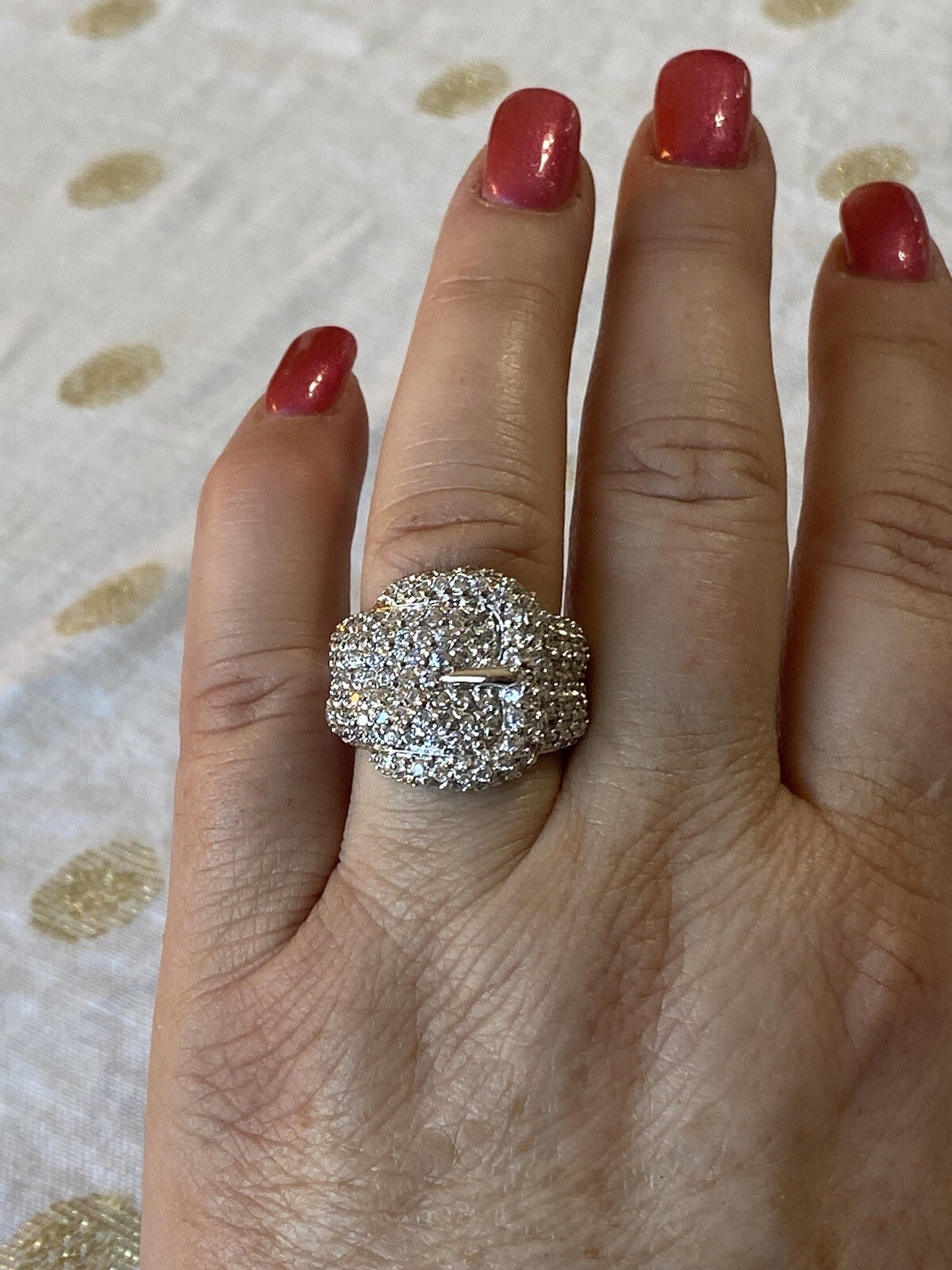 Charles Winston Sterling Silver White CZ Bold Buckle Ring | eBay