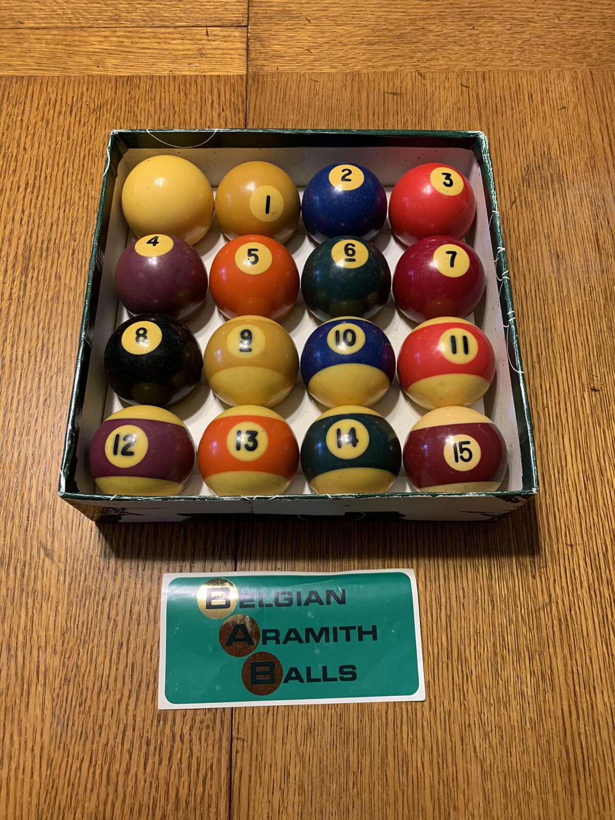 Vintage Aramith Belgian Billiard Pool Balls 2 1/4" Belgium 2 3/8” Cue ...