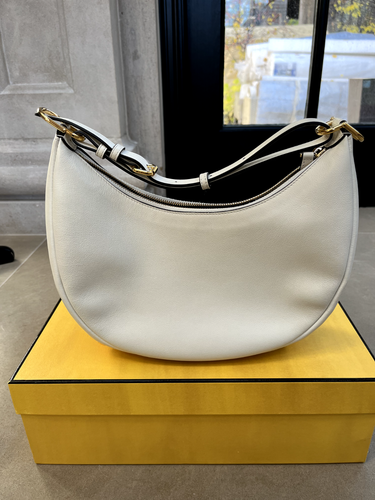 Fendi Fendigraphy White Shoulder Bag in Calf Leather Small Matte ...