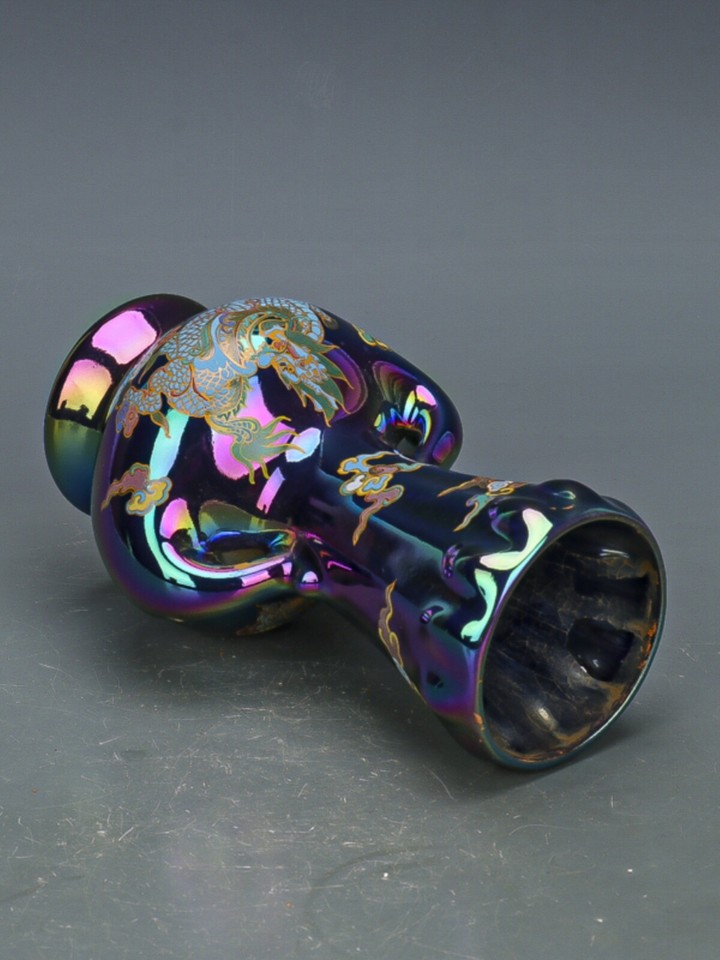 7.4" China Ruyao Blue Glaze Porcelain Night Light Colorful Kylin ...