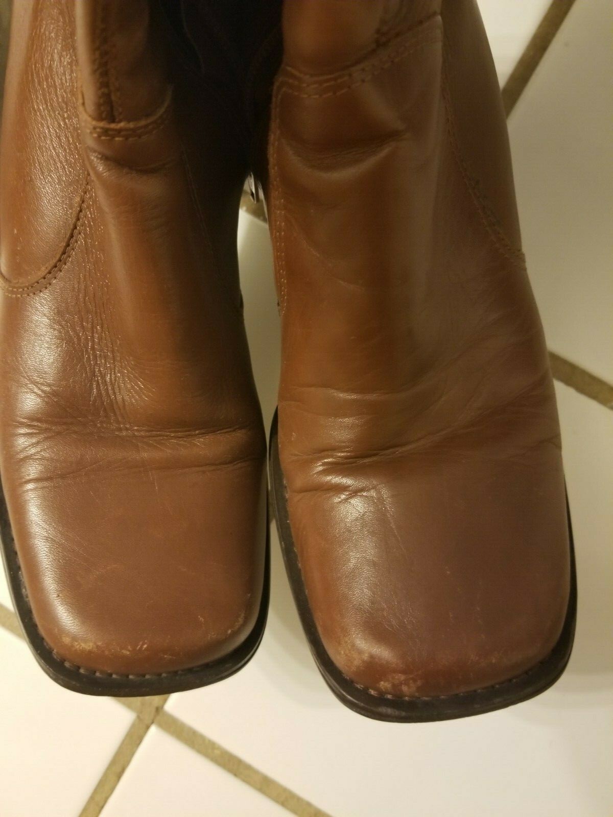 COLIN STUART VICTORIA'S SECRET BROWN BLOCK HEEL SQUARE TOE LEATHER ...