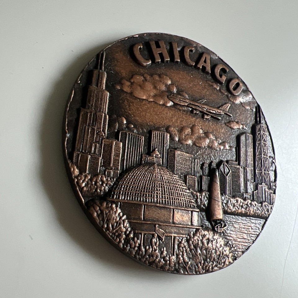 Century Chicago Skyline Souvenir Refrigerator Copper Bronze Metal ...