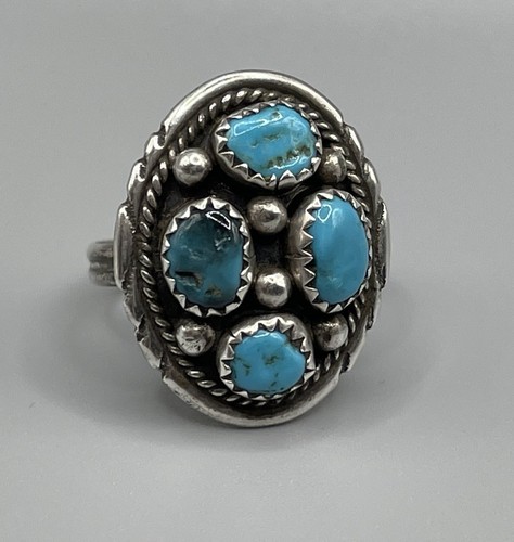 NATIVE AMERICAN NAVAJO STERLING SILVER & TURQUOISE RING MC MELVIN CHEE ...