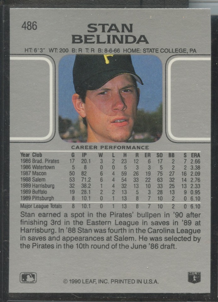1990 Leaf #486 Stan Belinda Pittsburgh Pirates | eBay