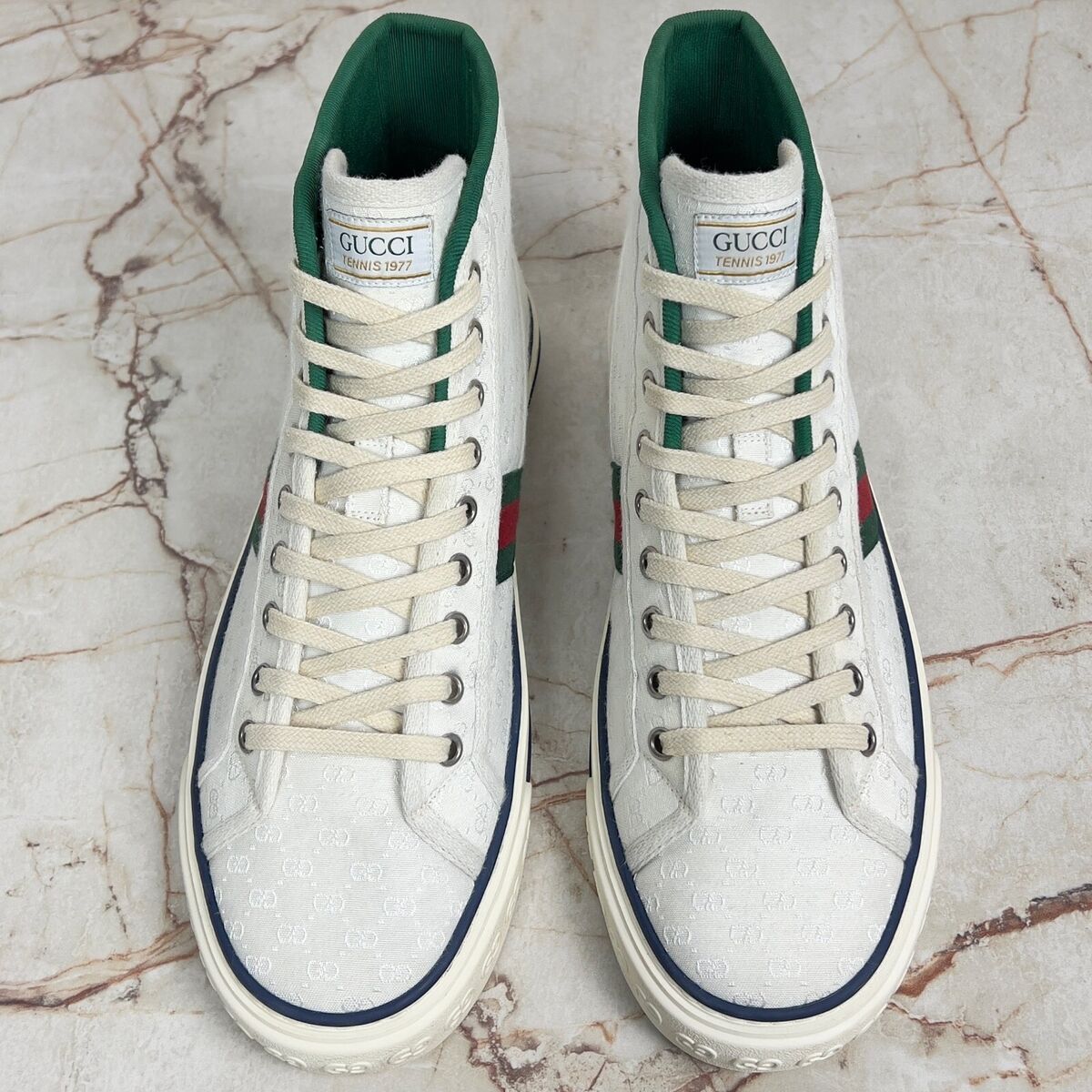 Gucci Tennis 1977 GG Web High Top Sneakers White Fabric 8 G Gucci Tennis 1977 GG Web High Top Sneakers White Fabric 8 G