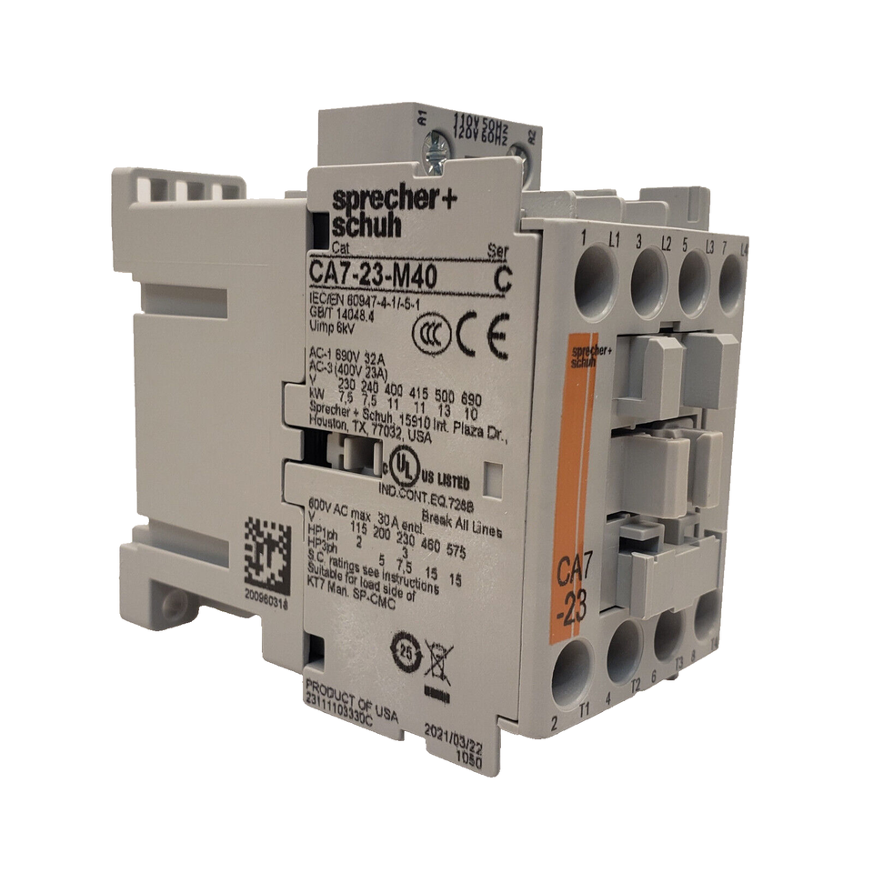 Sprecher + Schuh CA7-23-M40-120 Non-Reversing 4-Pole CA7 Contactor 23 A ...