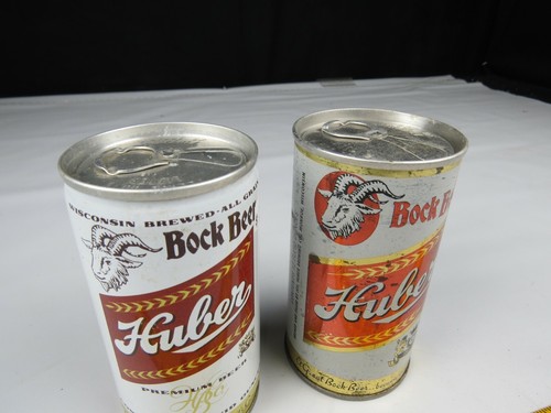 Pair HUBER BOCK BEER CAN 12 OZ METAL PULL TAB BOTTOM OPENED VINTAGE ...