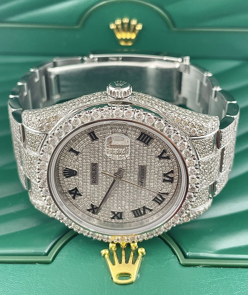 Rolex Men's Datejust II Oyster 41mm Iced Out 18ct Genuine Diamonds Ref ...