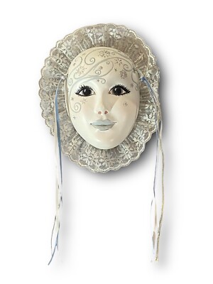 Vintage Ceramic Mask Wall Decor Mardi Gras Jester Harlequin w Lace ...