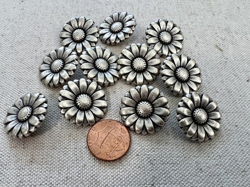 11 Large 7/8” Antique Silver Flower Button Shank Back Lot Bezelry ...