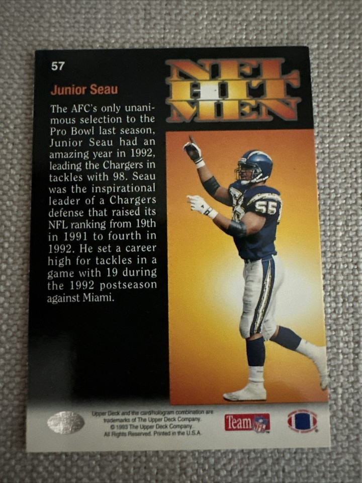 1993 Upper Deck NFL Hitmen Junior Seau . San Diego Chargers #57 | eBay