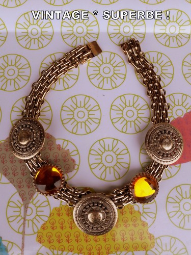 * SUPERBE collier vintage acier et citrines * | eBay