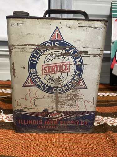 Vtg 1930s Illinois Farm Supply Company 1 Gallon Slim Oil Can Tin ...