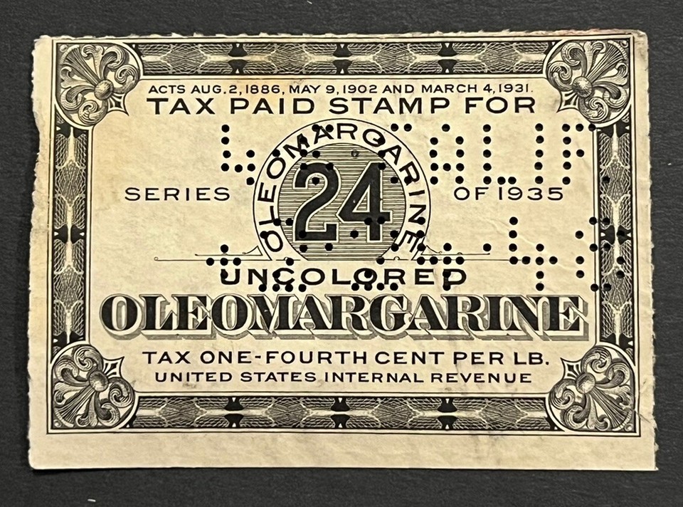 Travelstamps: 1935 Oleomargarine Uncolored Tax Stamp 24 1/4 Cent Per ...