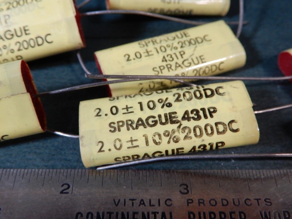 Sprague 431P Capacitor Lot (8) 2uf 200V Film Capacitors Sample = 2.13uf ...