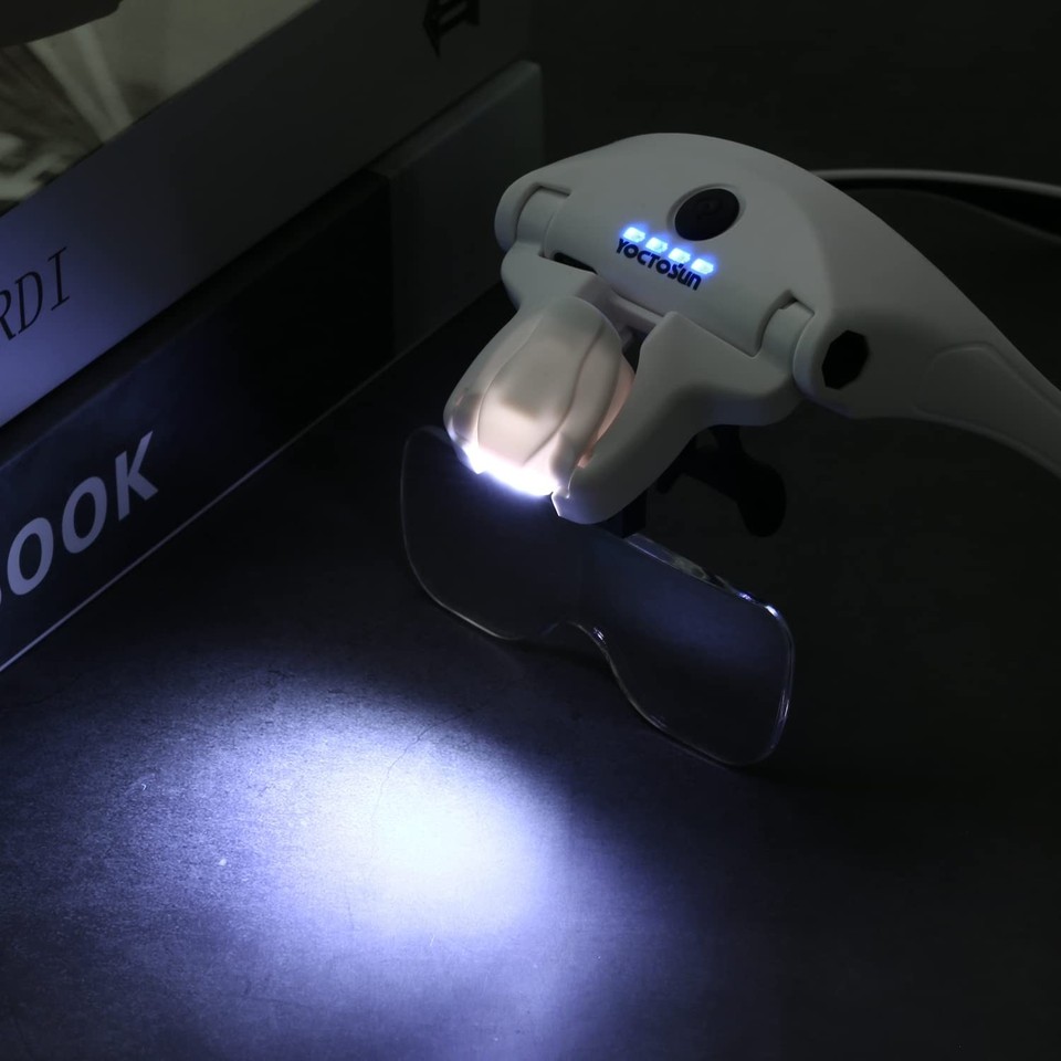Magnifying Glasses with 4 LED Lights, Head Mount Magnifier with Storage ...