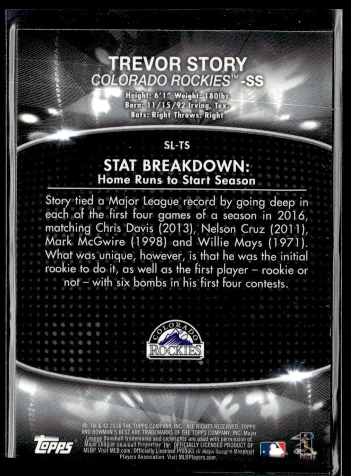 2016 Bowman's Best #SL-TS Trevor Story Stat Lines | eBay