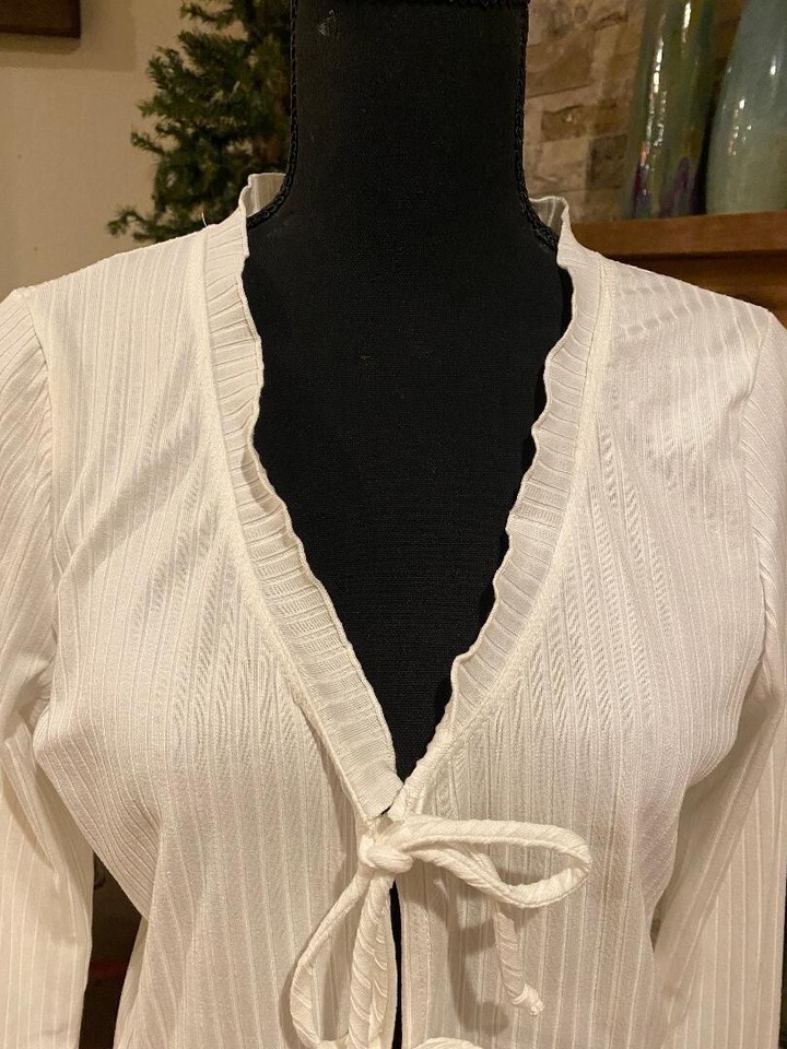 MmMmMm Women's Lightweight White Cardigan Long Sleeve Double Tie ...