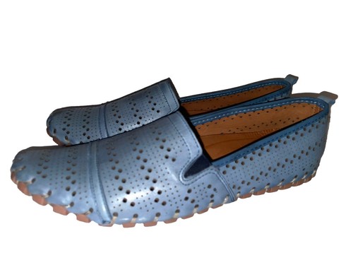 New Spring Step Fredia Laser Cut Blue Leather Moccasin Flats sz 42/10.5 ...