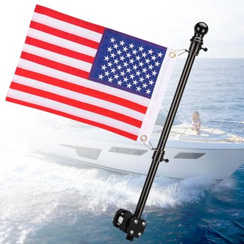 Boat Flag Pole Boat Flag Pole Kit Rail Mount with 12x18 inch 4FT Black ...