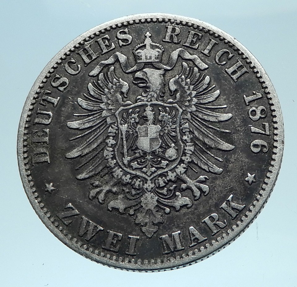 1876 A PRUSSIA KINGDOM German STATE King WILHELM I Silver 2 Mark Coin ...