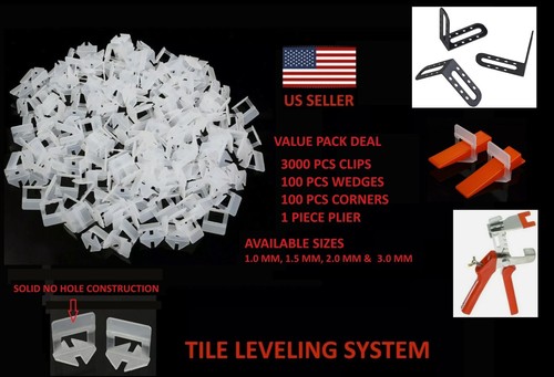 3000 Pcs Clip Tile Leveling System Kit Floor Wall 1-3mm Tile Spacer ...
