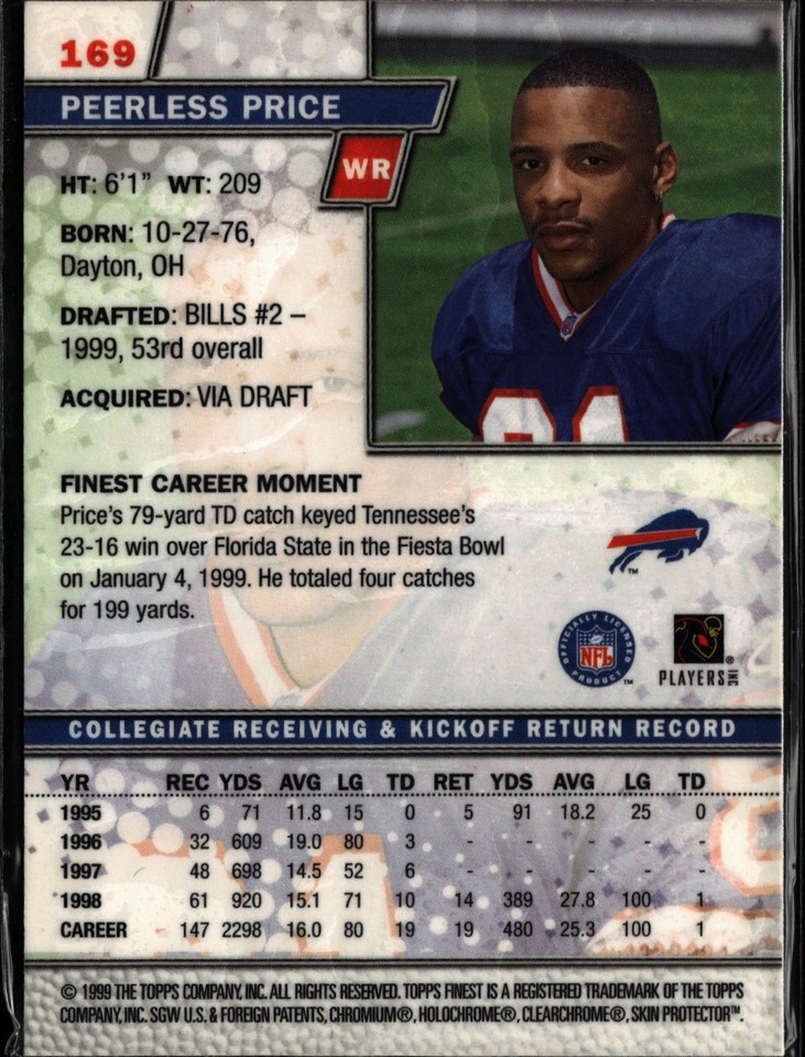 1999 Finest #169 Peerless Price Buffalo Bills | eBay