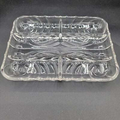 Rectangular Divided Relish Tray Crystal 10.75" x 8" Spiral Pattern 5 ...