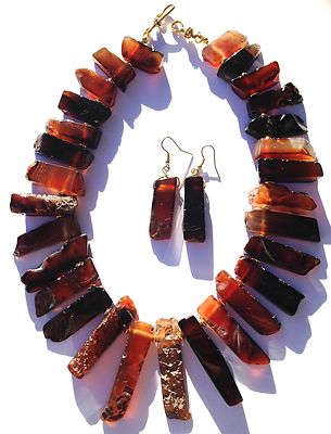 STYLISH HUGE BROWN AGATE STICK CLEOPATRA'S STYLE NECKLACE WITH MATCHING ...