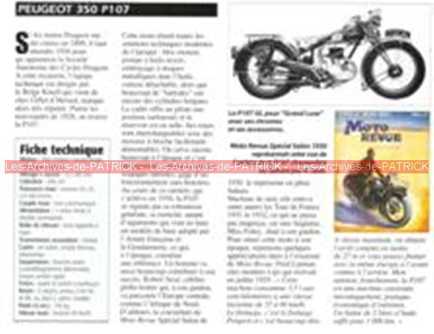 PEUGEOT 350 P107 ( P 107 ) 1929 Fiche Moto 000227 | eBay