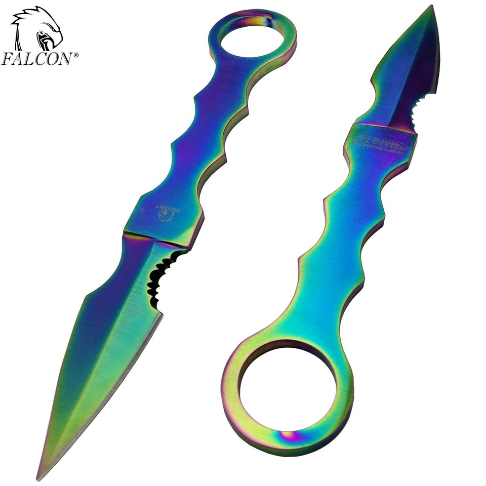 Falcon 7 1/2" Tactical Dagger and Half Serrated Single Edge Fixed Blade ...