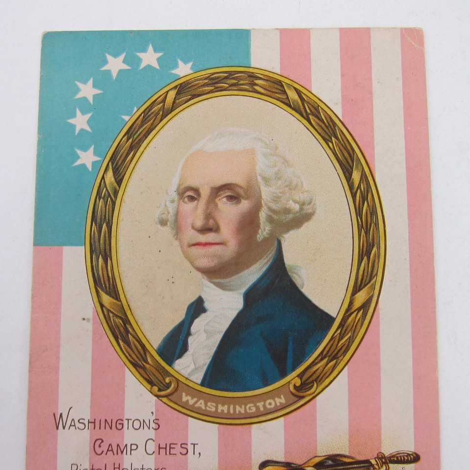 Postcard George Washington Portrait Camp Chest Flag Patriotic Antique ...