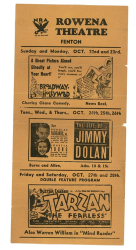 10x5 Rowena Theatre Fenton Michigan Promo Flyer Oct. 1933 Douglas ...