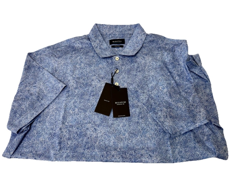Bugatchi Polo Shirt Mens XL Blue OoohCotton Tech 8 Way Stretch XL Was ...