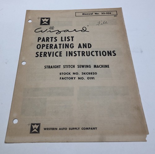 VTG ORG Wizard Sewing Machine 3KC8820 Parts List,Operating, Service ...