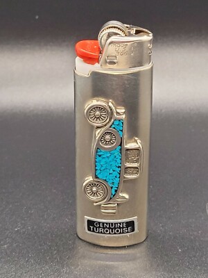 Vintage Turquoise Lighter Case / Cover with Antique car design | eBay