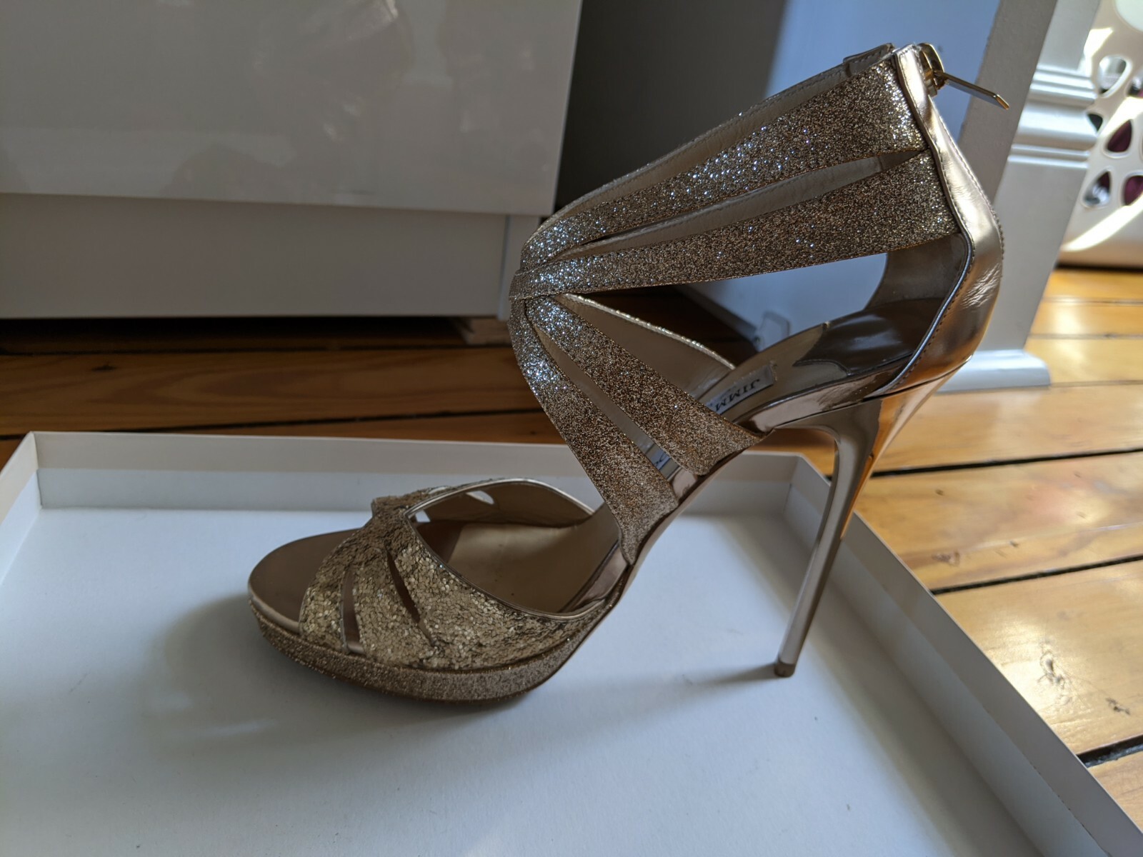 JIMMY CHOO Garland Metallic Nude Gold Glitter Leather… - Gem