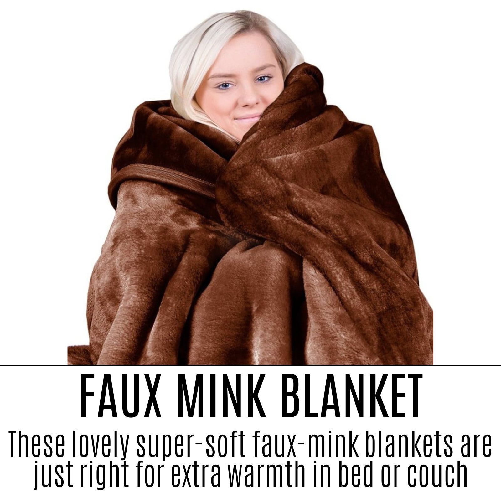 Laura Hill Mink Blanket Double Sided Queen Soft Throw Rug Brown 800GSM ...