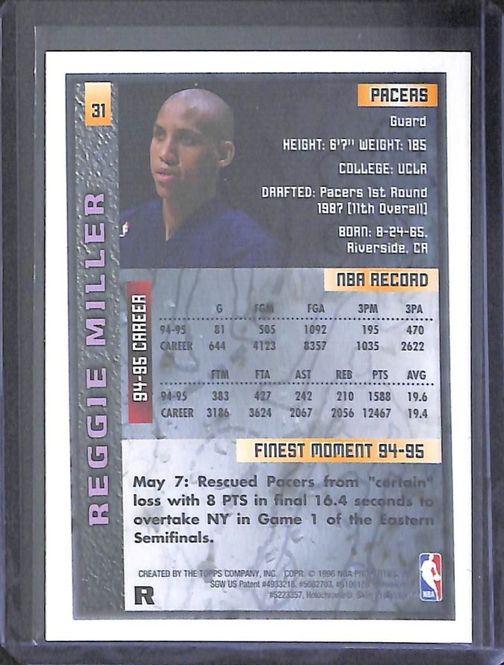 1995-96 Topps Finest Refractor #31 Reggie Miller | eBay