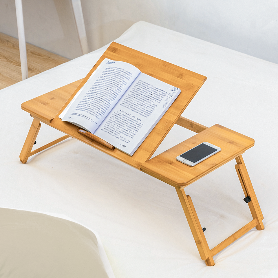 Natural [TILTING DESKTOP] Foldable Laptop Desk Adjustable Leg Portable ...